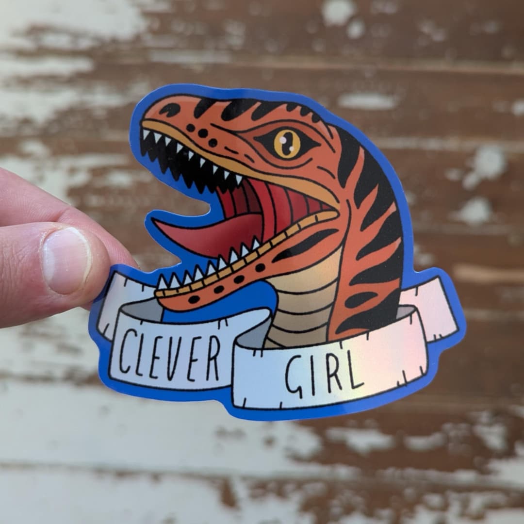 Velociraptor Sticker, Dinosaur Sticker, Holographic Jurassic Inspired ...