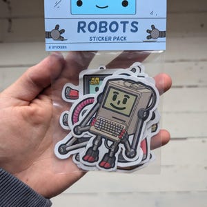 Robot Sticker Pack, 8 Cute Retro Robot Stickers, Vintage Tech & Gadget ...