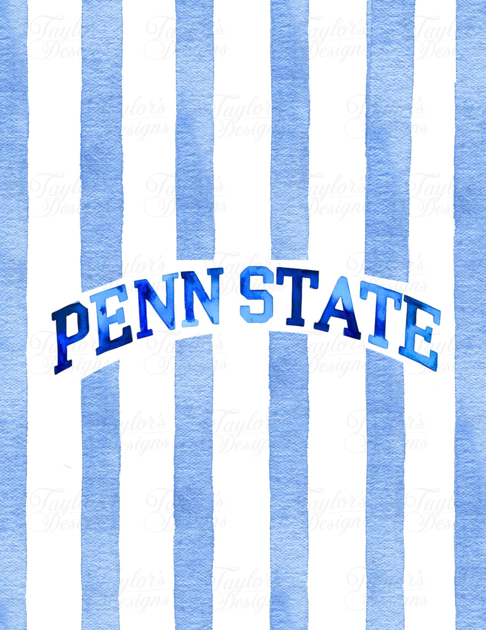 Penn State University Poster, Watercolor With Stripes, Blue and White ...
