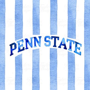 Penn State University Poster, Watercolor With Stripes, Blue and White ...