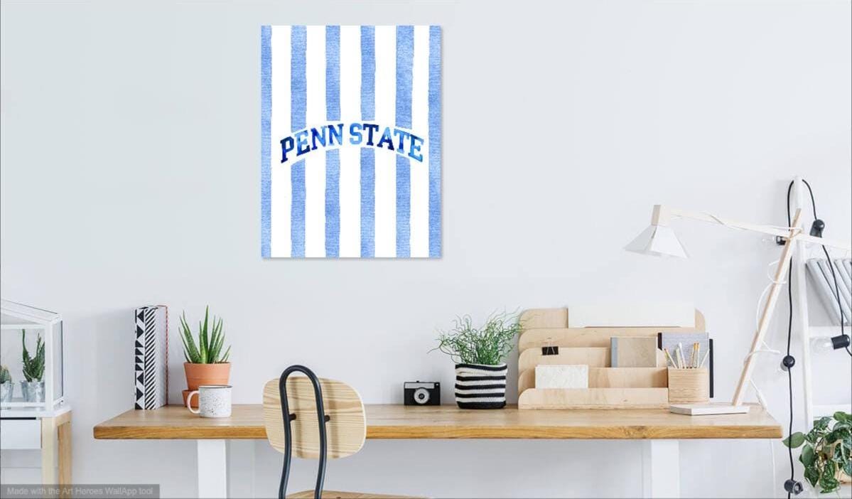 Penn State University Poster, Watercolor With Stripes, Blue and White ...