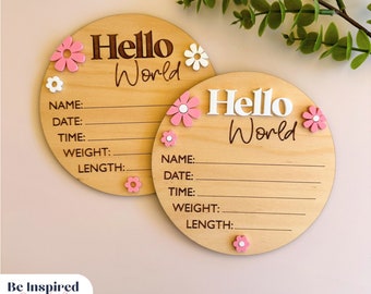Hello World CUSTOM Baby Birth Stat Sign Laser Cut Svg | Template Baby ...