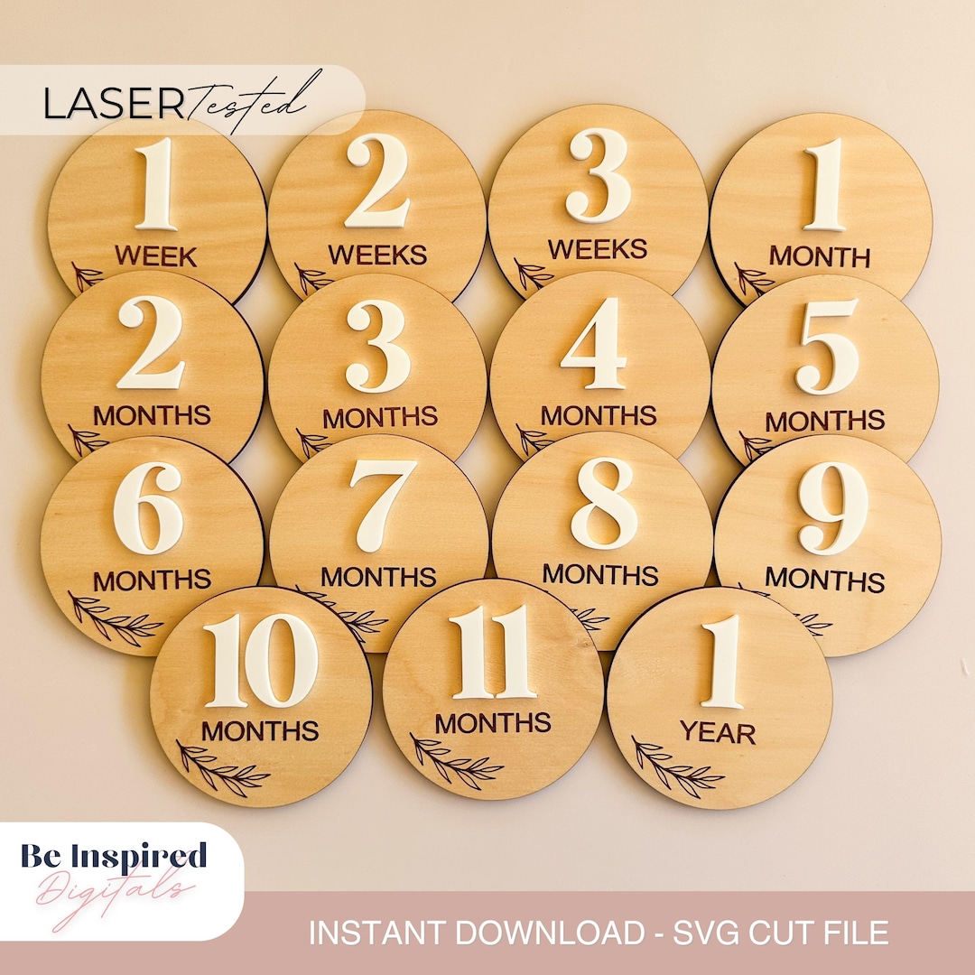 Baby Milestones Discs SVG Laser File | Hello World Baby Birth Stat Sign ...