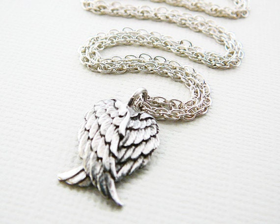 Angel Wings Pendant Necklace, Sterling Silver Chain, Oxidized Charm - Etsy