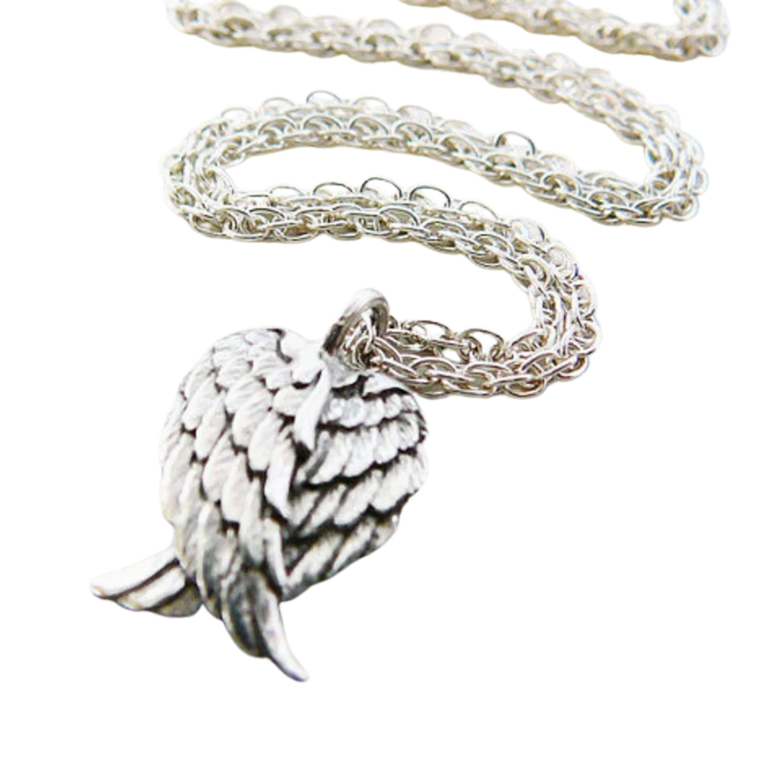 Angel Wings Pendant Necklace, Sterling Silver Chain, Oxidized Charm - Etsy