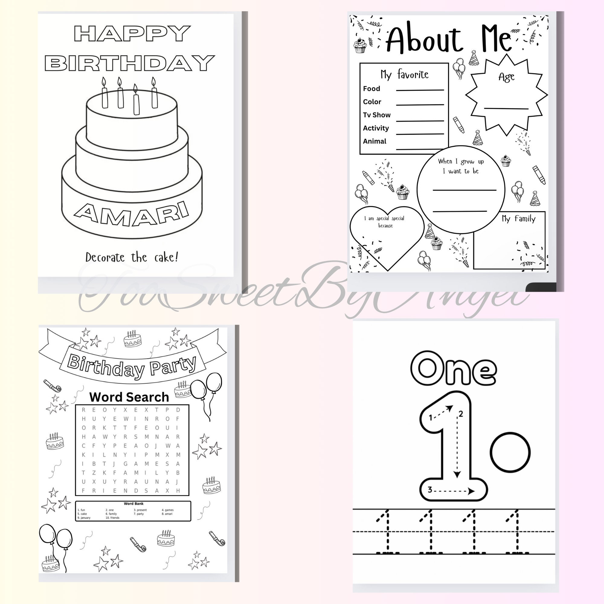 Personalized Birthday Activity Sheets - Etsy
