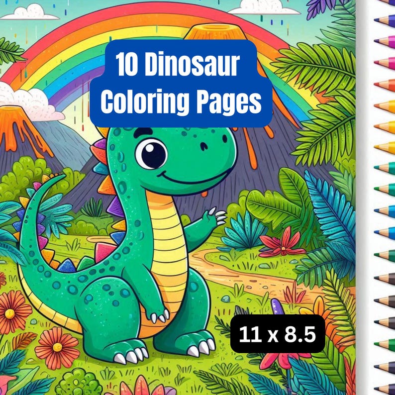 10 Dinosaur Coloring Pages - Etsy