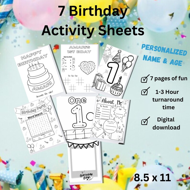 Personalized Birthday Activity Sheets - Etsy