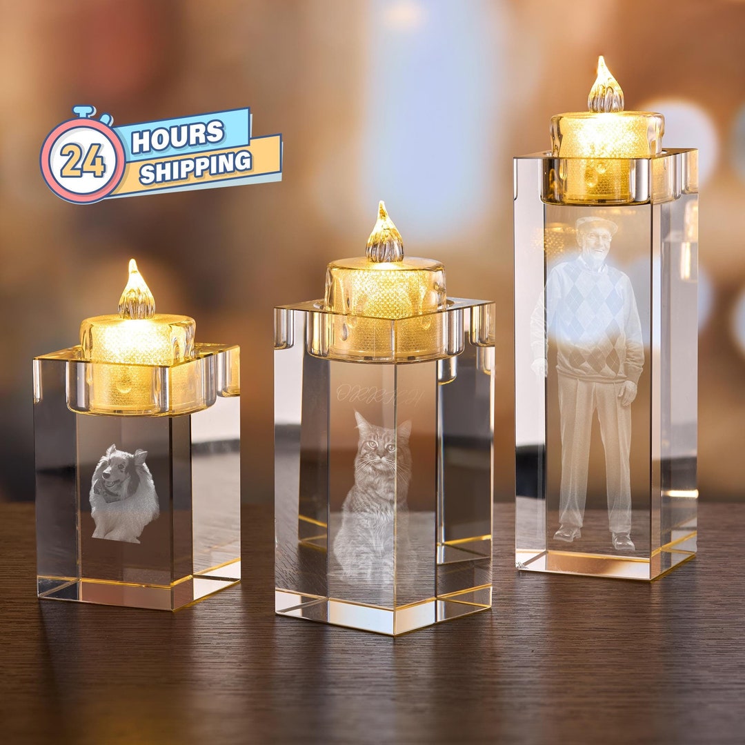 Custom 3D Crystal Photo Candle Holder, Laser Engraved Tealight Holder ...