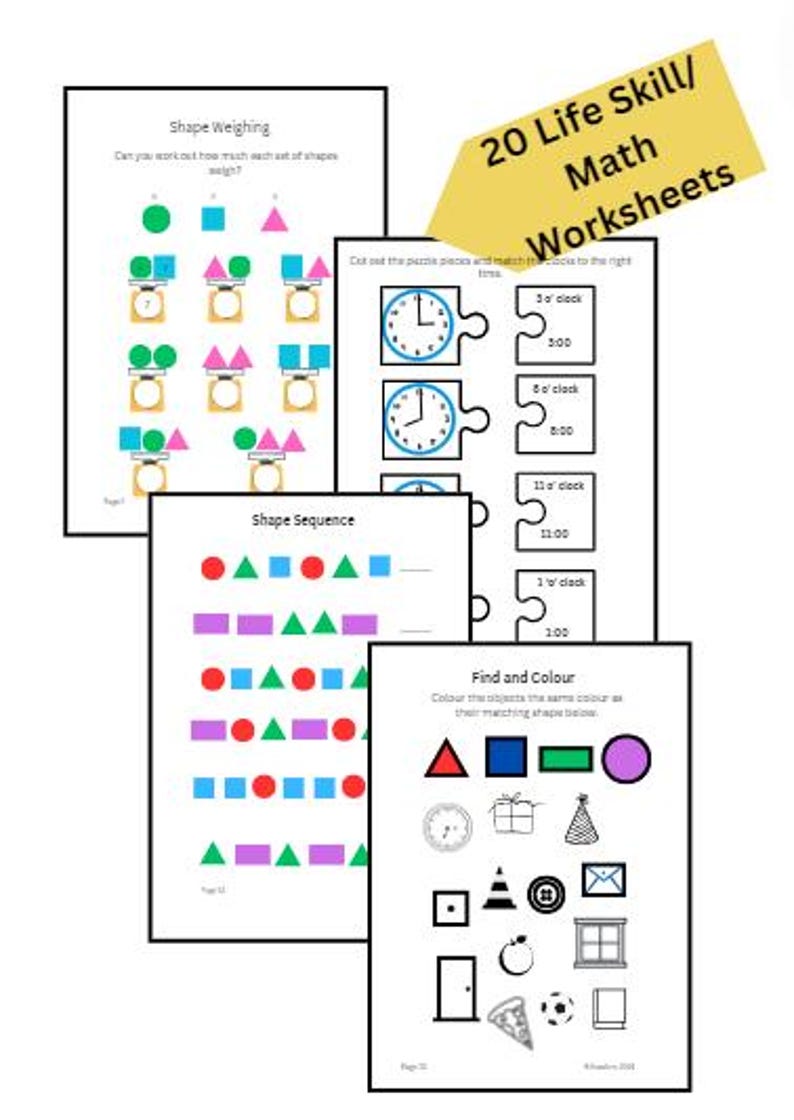 20 Life Skill Math Worksheets/ Printable Activities - Etsy