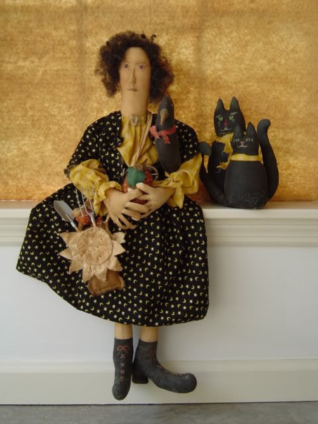 Doll Pattern With Sunflower Crow Primitive Cat - Etsy