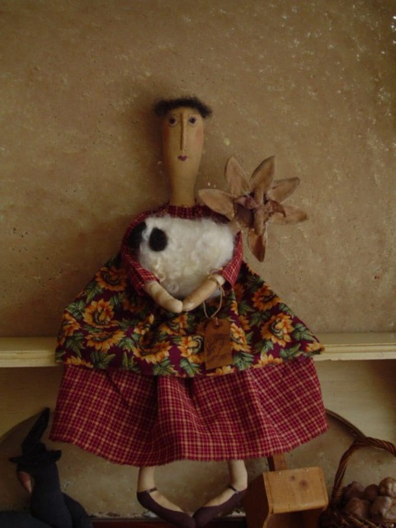Primitive Folk Art Doll Epattern With Sheep Handmade - Etsy
