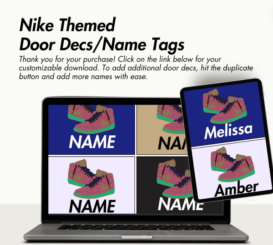 Custom Nike Shoe-themed Door Decorations | Printable Name Tags for Dorm ...