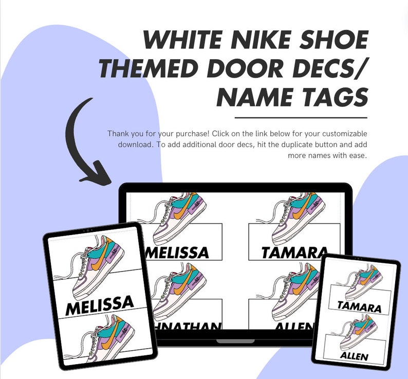 Custom Nike Shoe-themed Door Decorations | Printable Name Tags for Dorm ...