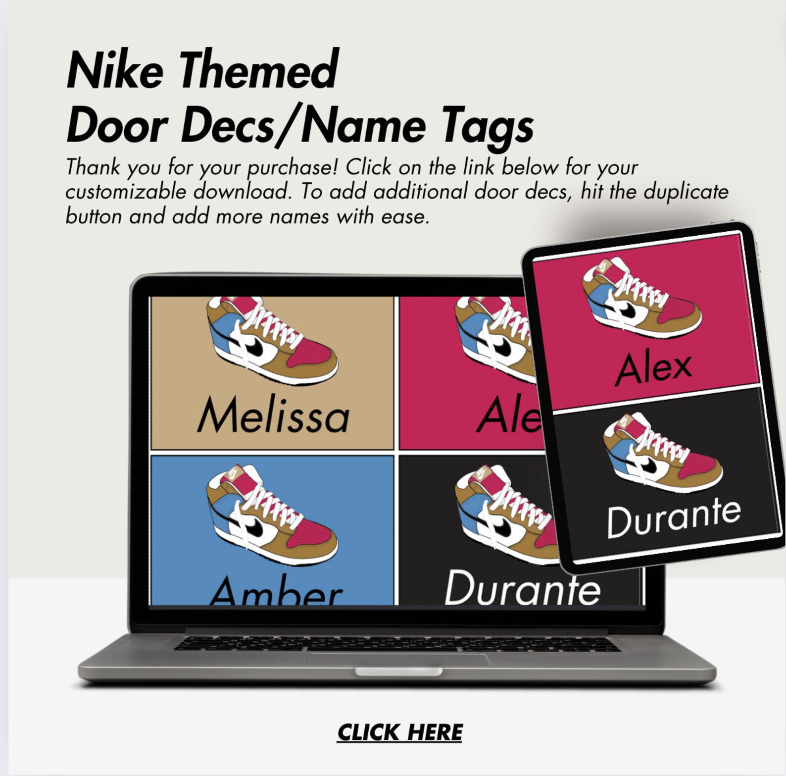 Custom Nike Shoe-themed Door Decorations | Printable Name Tags for Dorm ...