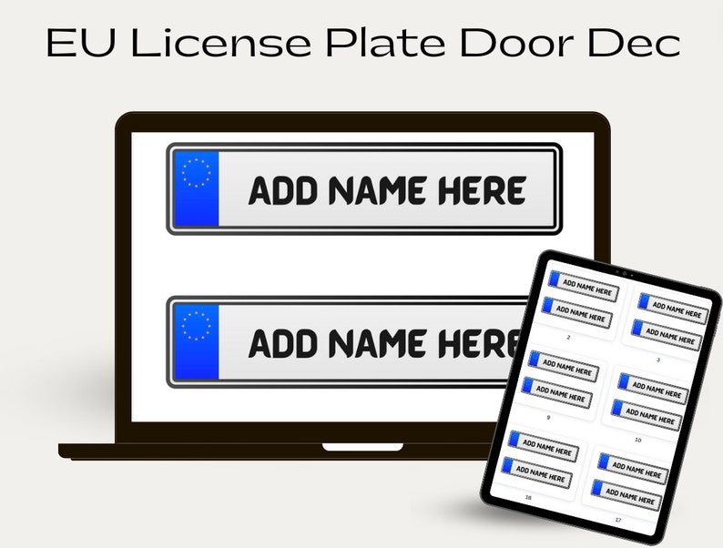 EU License Plate Door Dec | Digital Download | Edit | Print | Party ...