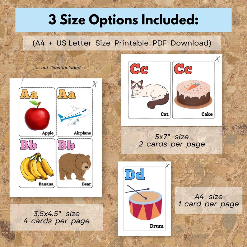 Alphabet Flash Cards Visual Illustrations Letter Toddlers Preschool ...