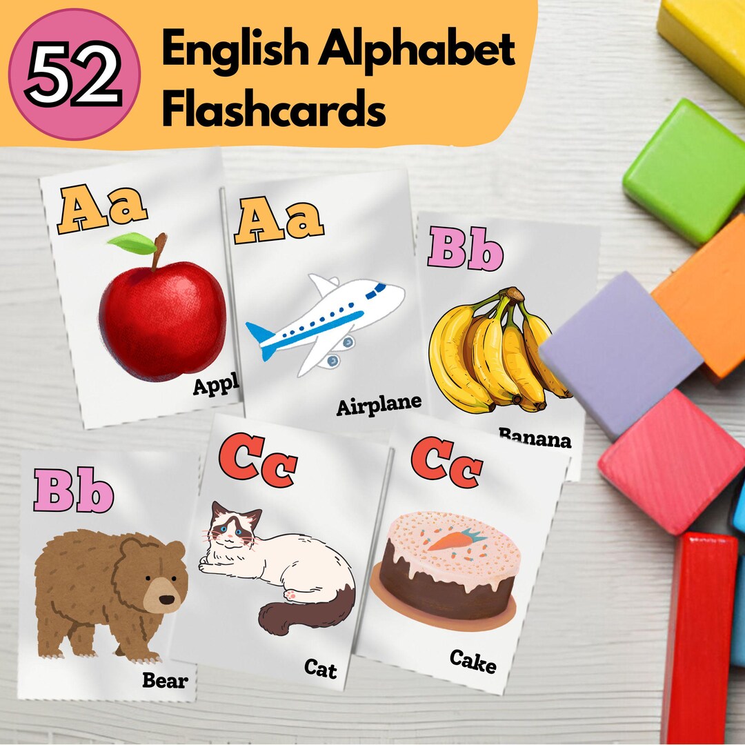 Alphabet Flash Cards Visual Illustrations Letter Toddlers Preschool ...