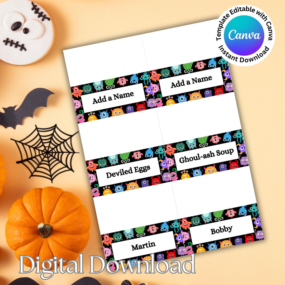 Monster Mash Halloween Party Tent Cards, Editable Table Name Cards ...