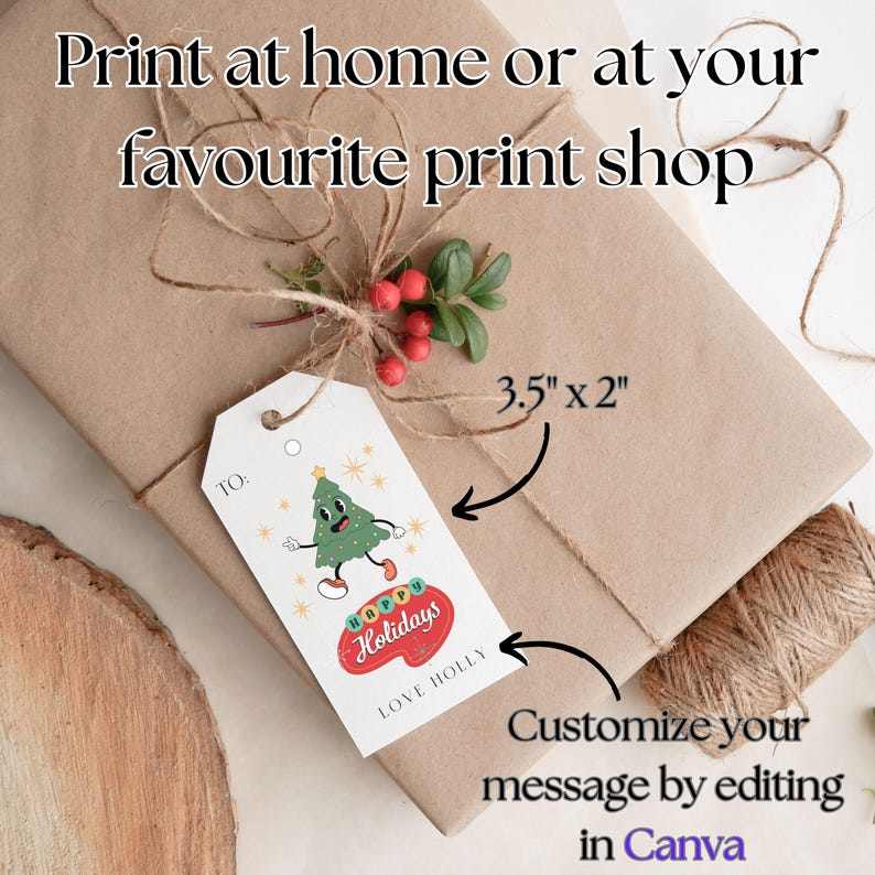 Retro Christmas Gift Tags Printable Instant Download, Editable Retro ...