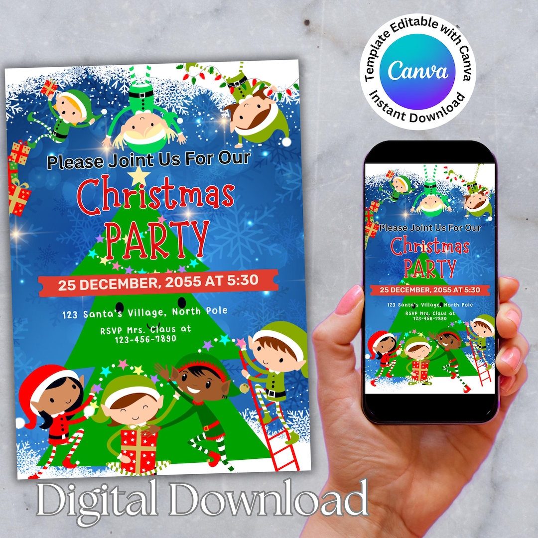 Editable Kids Christmas Party Invitation, Elves Children's Party ...