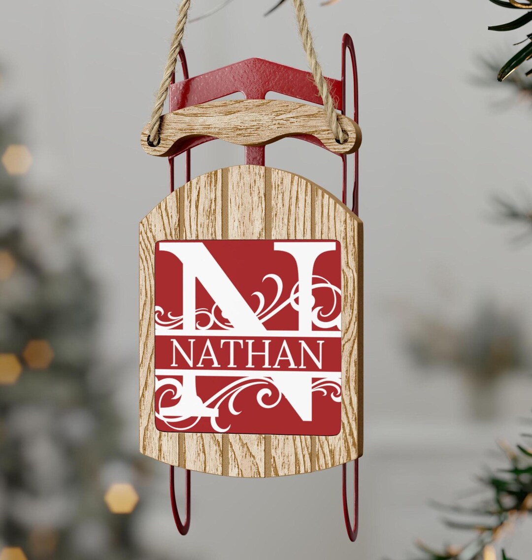 Custom Monogram Christmas Ornaments, Personalized Name Initial Sled ...