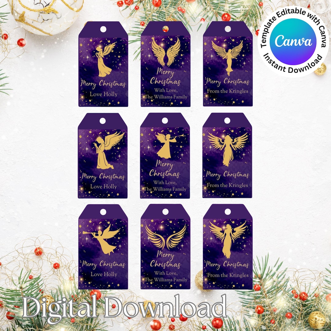 Angel Christmas Gift Tags Printable Instant Download, Editable ...