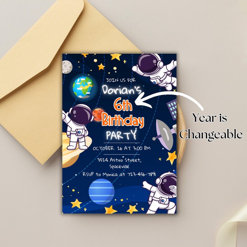 Editable Kids Birthday Party Invitation, Space Astronaut Childrens ...