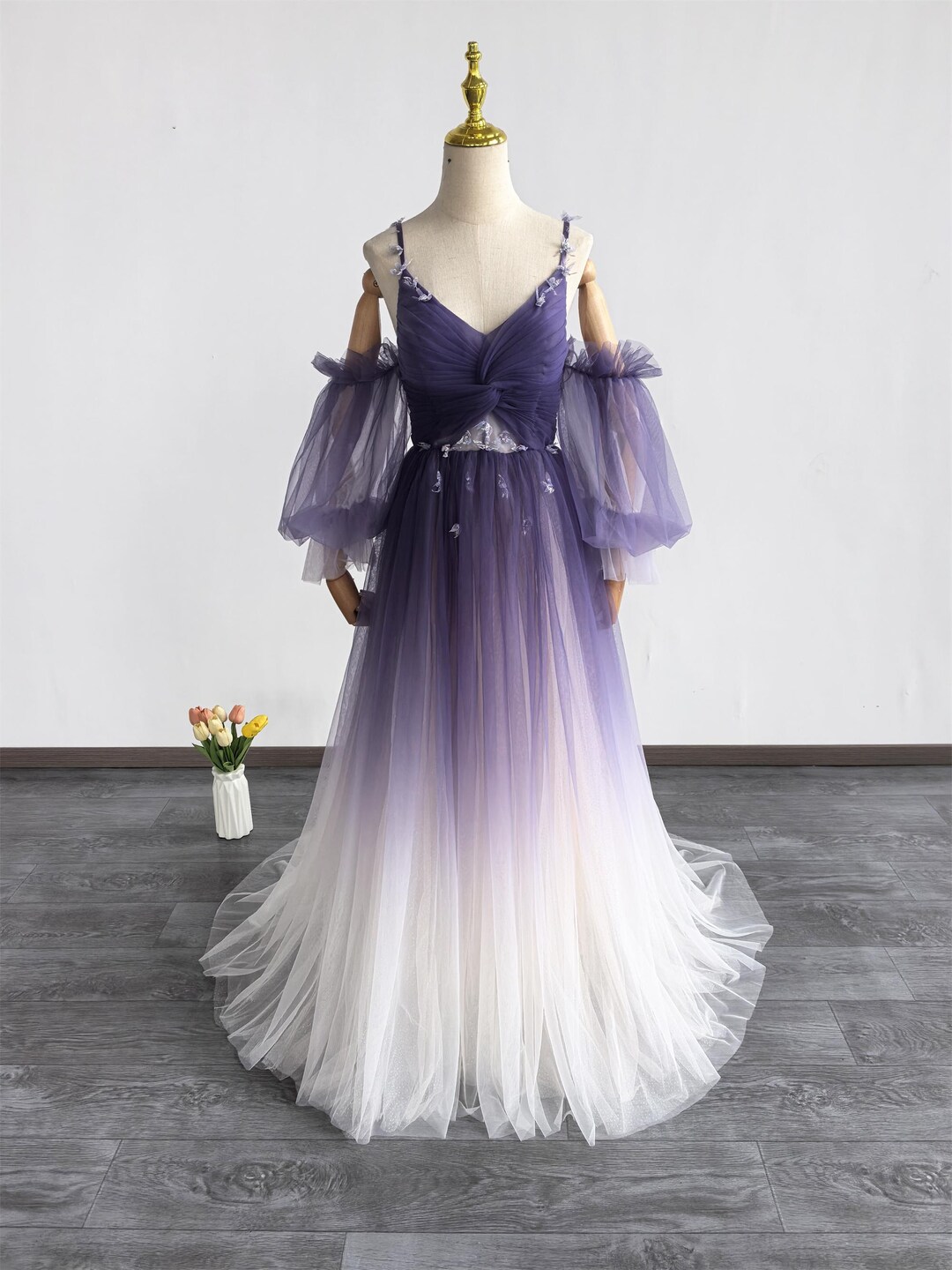Dreamy Violet Gradient Prom Dress, Fairy Purple Off-shoulder Evening ...