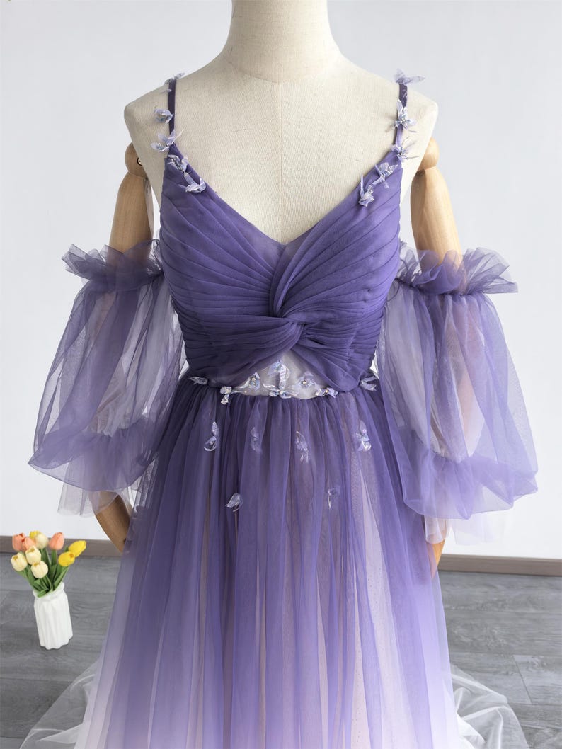 Dreamy Violet Gradient Prom Dress, Fairy Purple Off-shoulder Evening ...