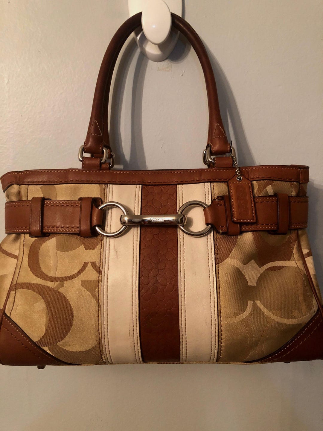 Coach F13337 Hampton Optic Signature Stripe Carryall Medium Shoulder ...