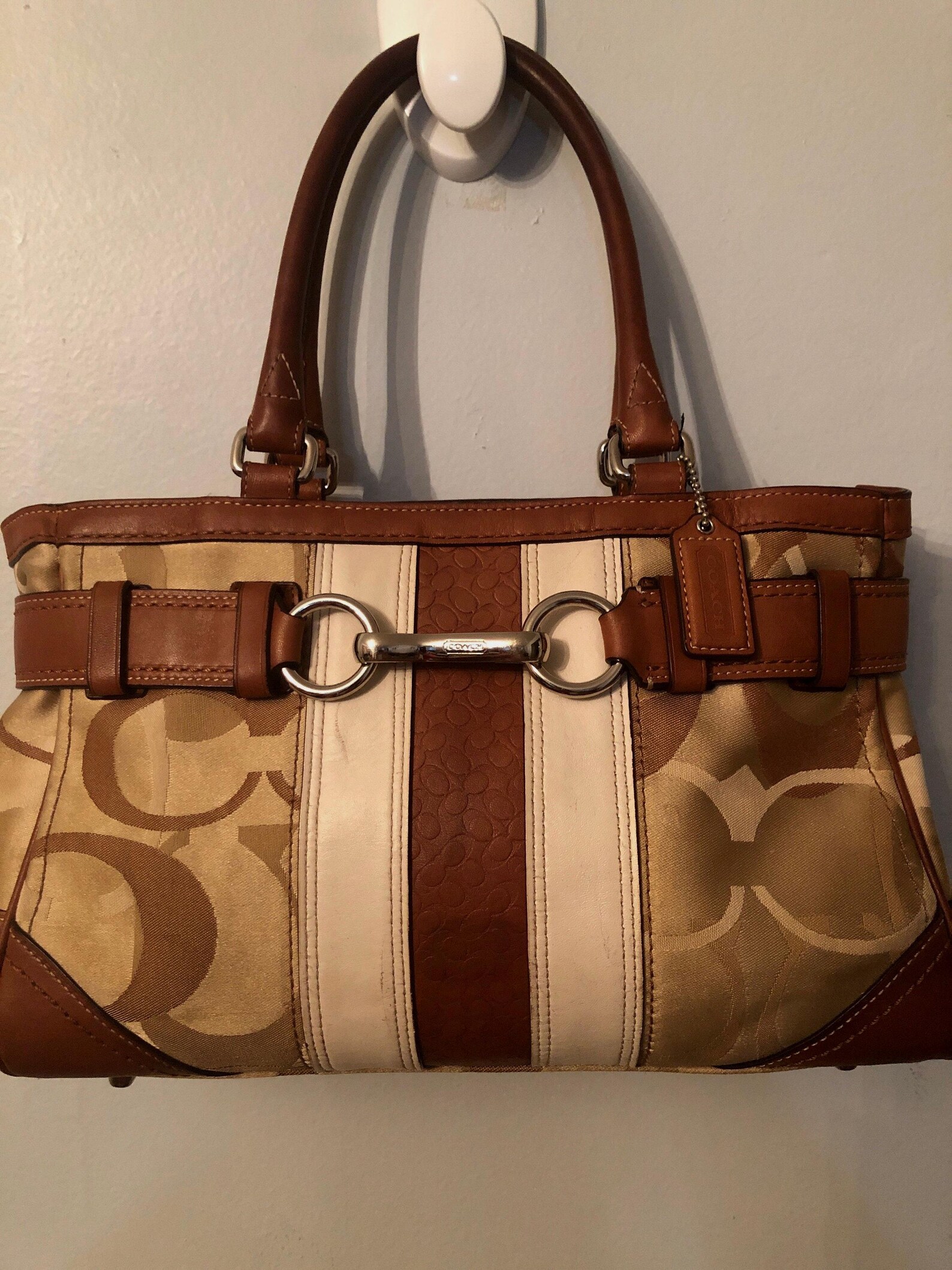 Coach F13337 Hampton Optic Signature Stripe Carryall Medium Shoulder/handbag - Etsy
