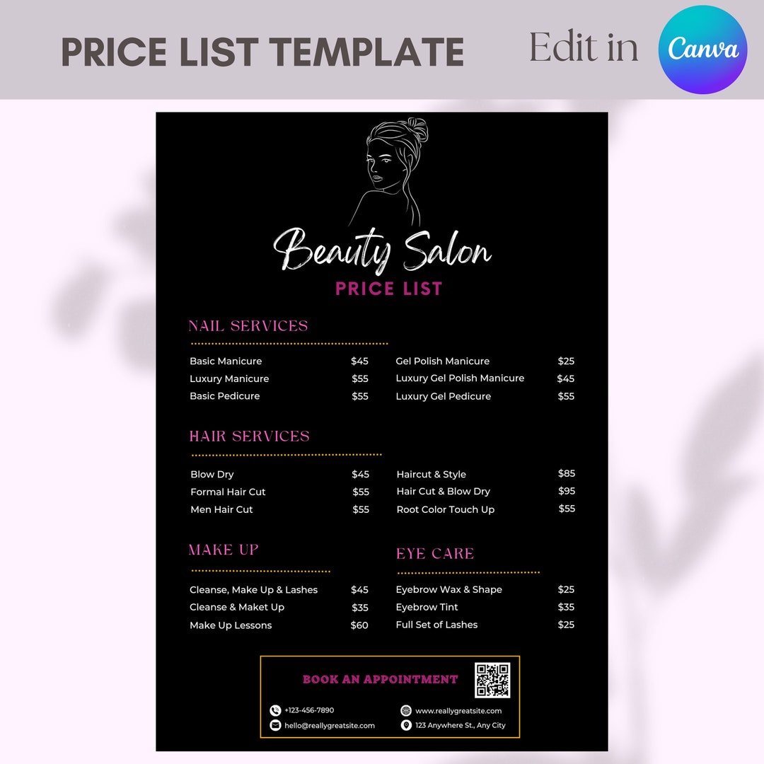 Beauty Salon Price List Template Nails Makeup Pricing Template Editable ...