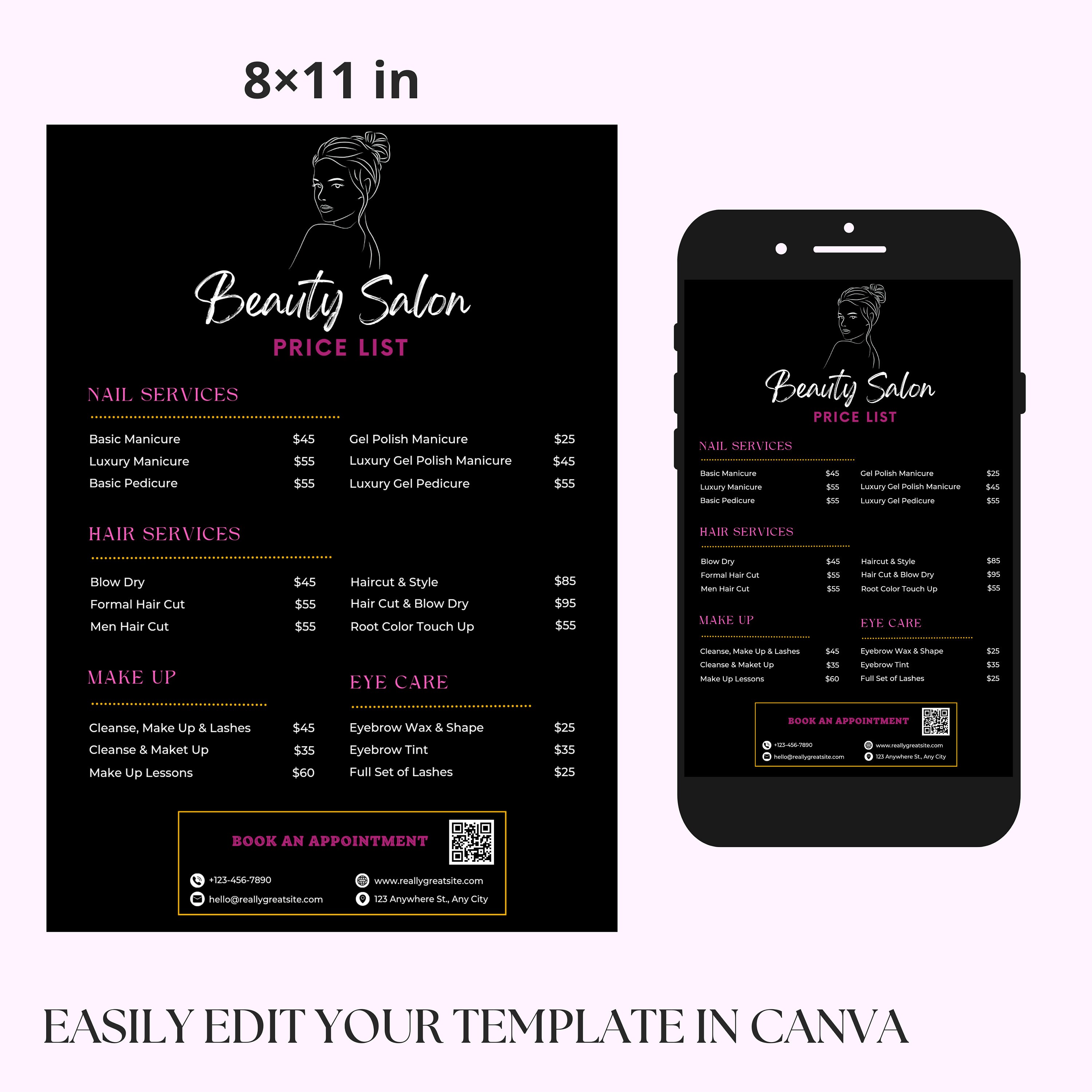 Beauty Salon Price List Template Nails Makeup Pricing Template Editable ...