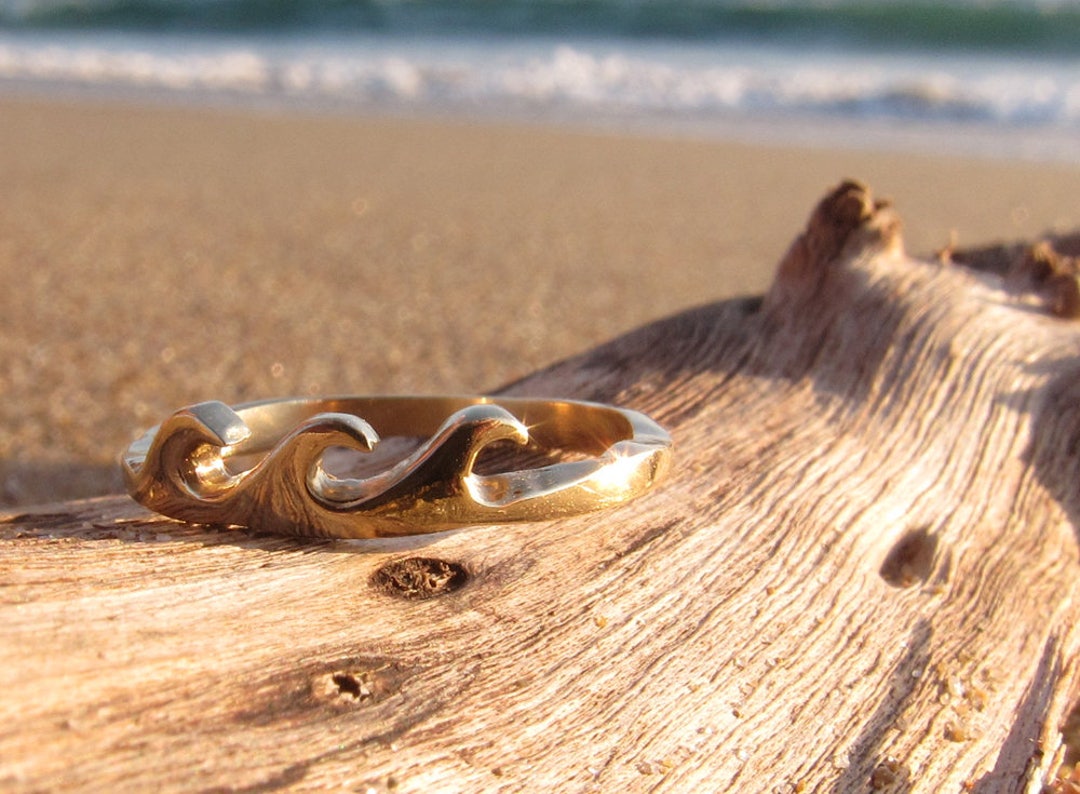 Gold Wave Ring, Sea Inspired Nature Jewelry, Ocean Stack Ring, Nautical ...