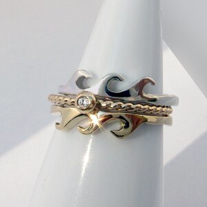 Gold Wave Ring, Sea Inspired Nature Jewelry, Ocean Stack Ring, Nautical ...