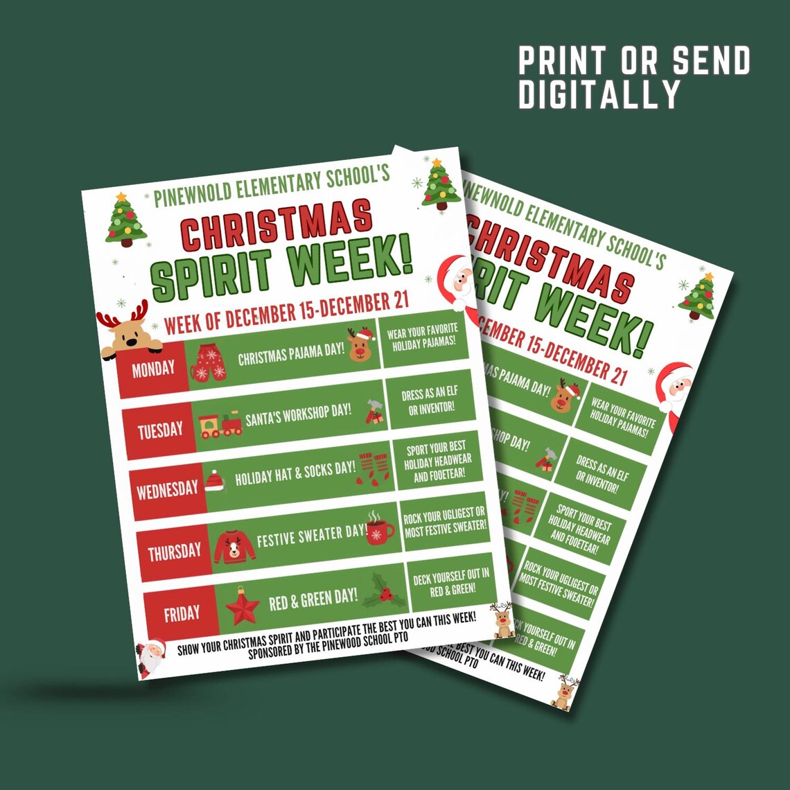 Winter Spirit Week Flyer Template, Editable Holiday School Event, PTO ...