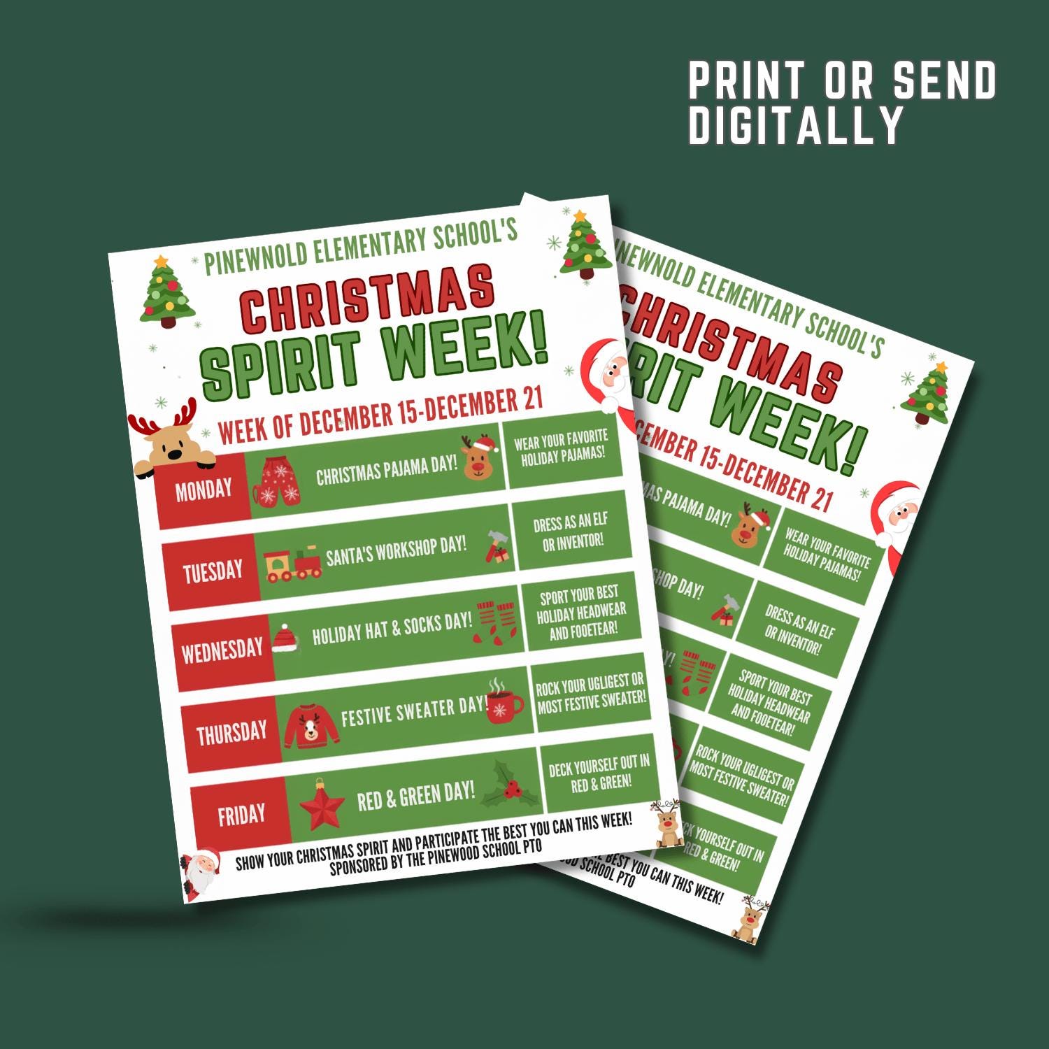 Winter Spirit Week Flyer Template, Editable Holiday School Event, PTO ...