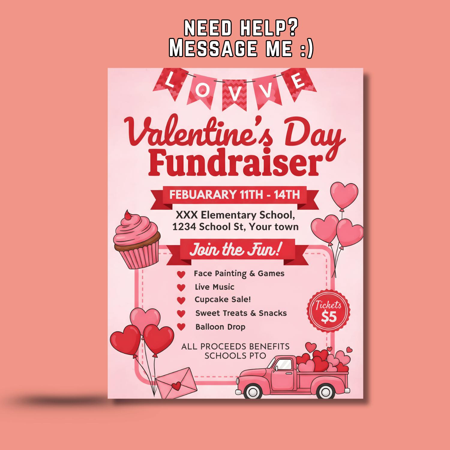 Editable Valentine's Day Fundraiser Flyer: School Party Template ...