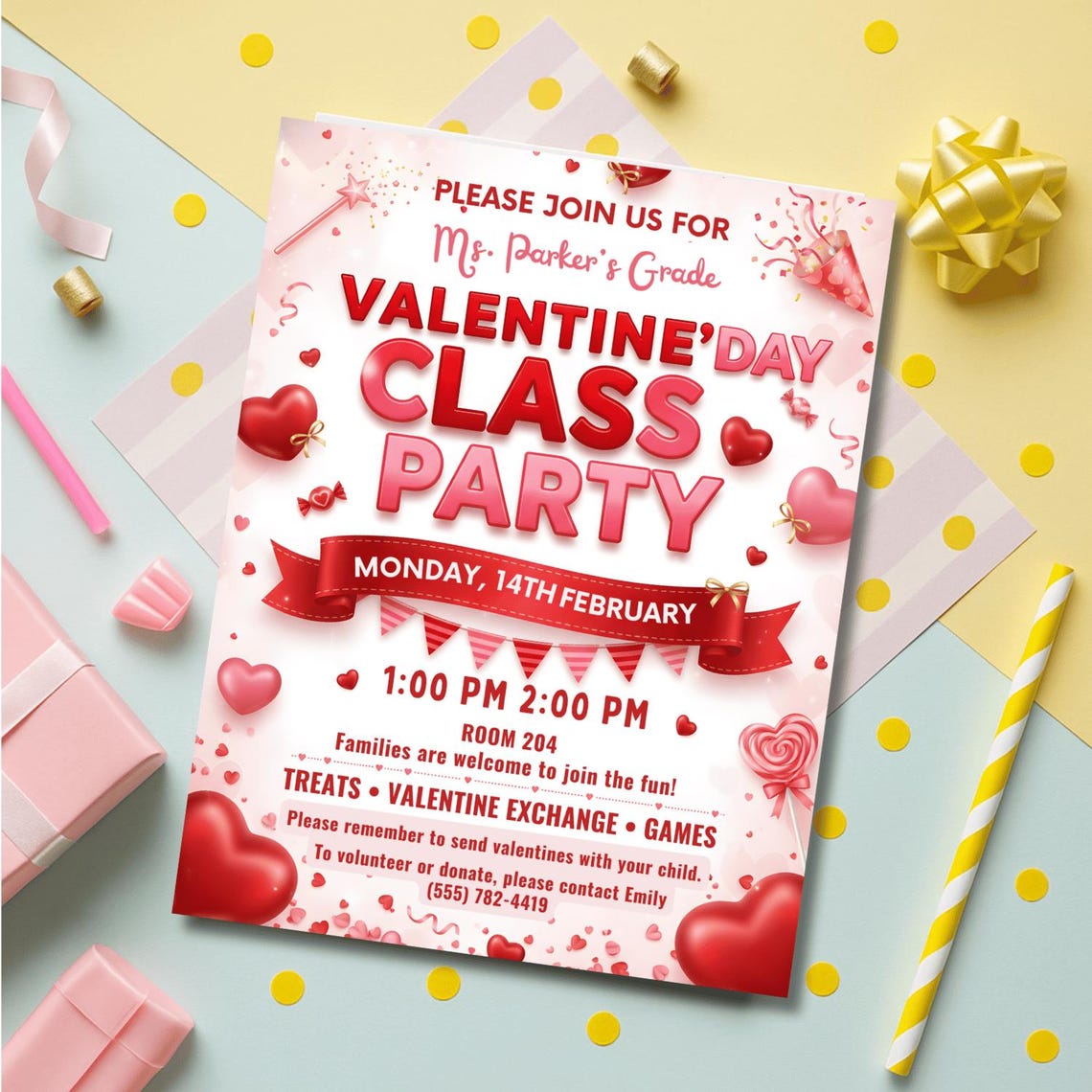 Editable Valentines Class Party Flyer, Elementary School Flyer ...