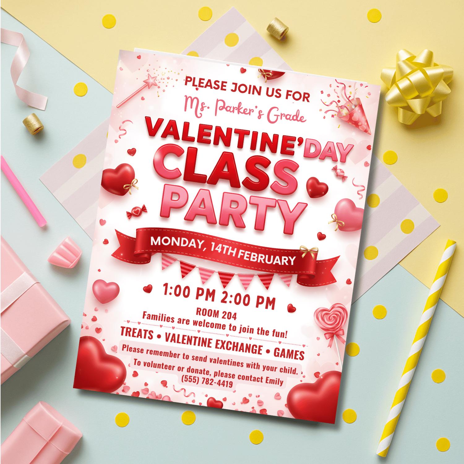 Editable Valentines Class Party Flyer, Elementary School Flyer ...