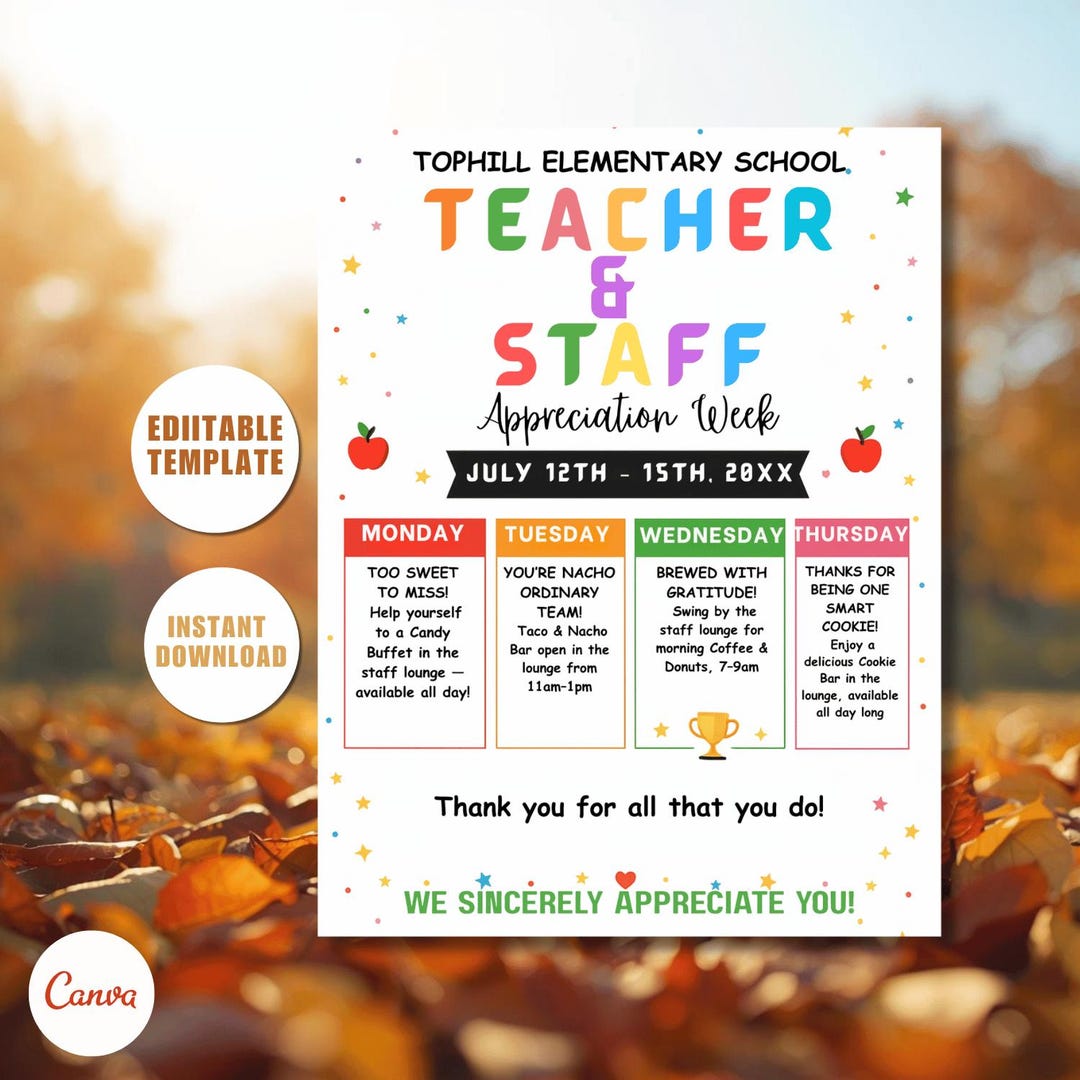 Teachers and Staff Appreciation Week Event Flyer, Teacher & Staff ...