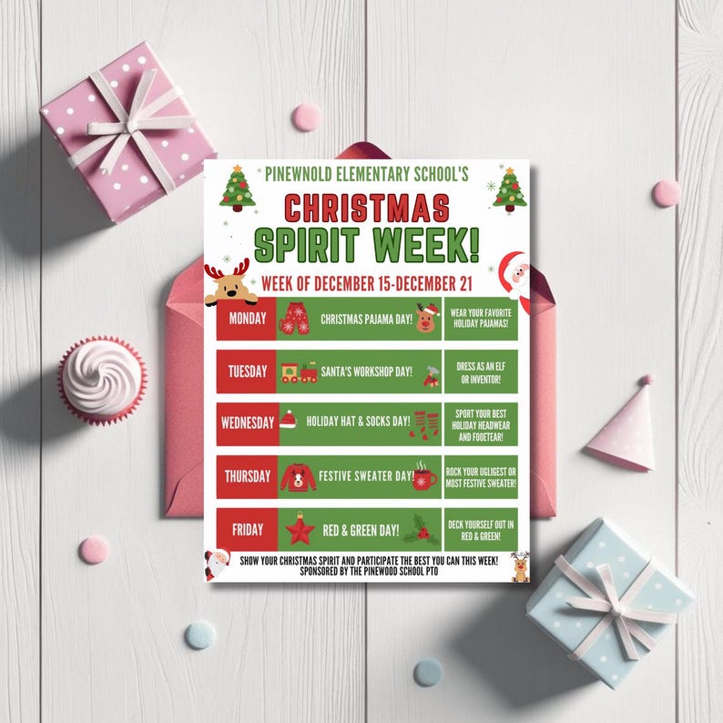 Winter Spirit Week Flyer Template, Editable Holiday School Event, PTO ...