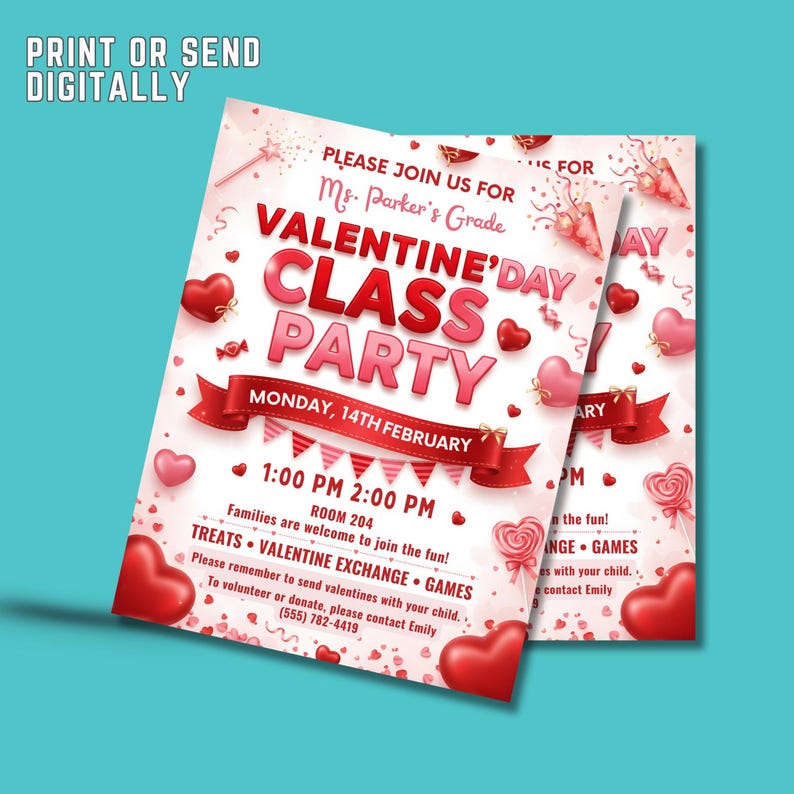 Editable Valentines Class Party Flyer, Elementary School Flyer ...