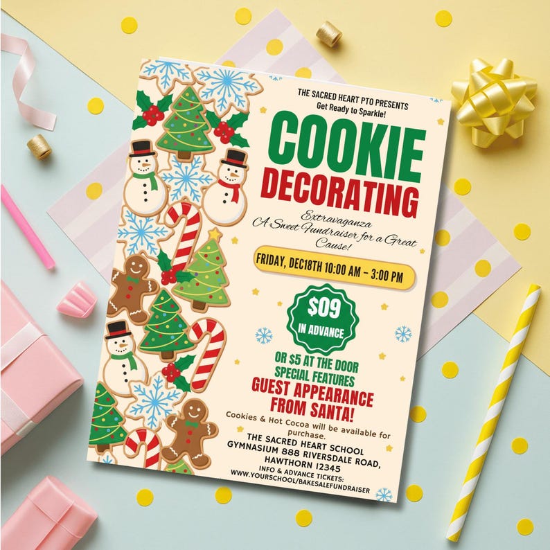EDITABLE Cookie Decorating Fundraiser Flyer, PTA PTO Holiday Fundraiser ...