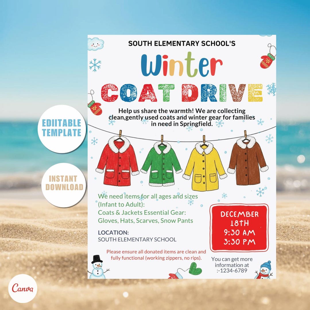 Editable Winter Coat Drive Flyer, Winter Clothing Drive Flyer, Winter ...