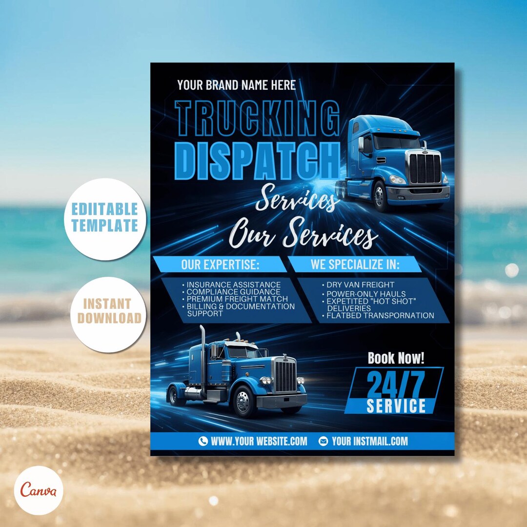 Truck Dispatcher Flyer, DIY Trucking Dispatchers Service Flyer, Broker ...