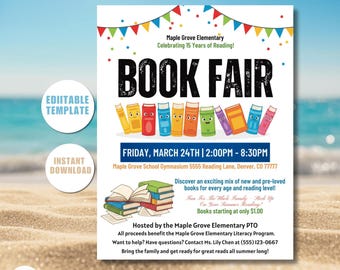 Editable Book Fair Flyer, Book Sale Poster Template, Fundraiser Charity ...