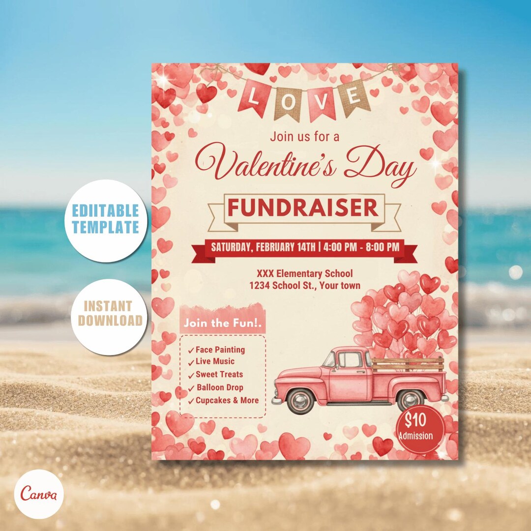 Editable Valentine's Day Fundraiser Flyer, Valentine School Party Flyer ...