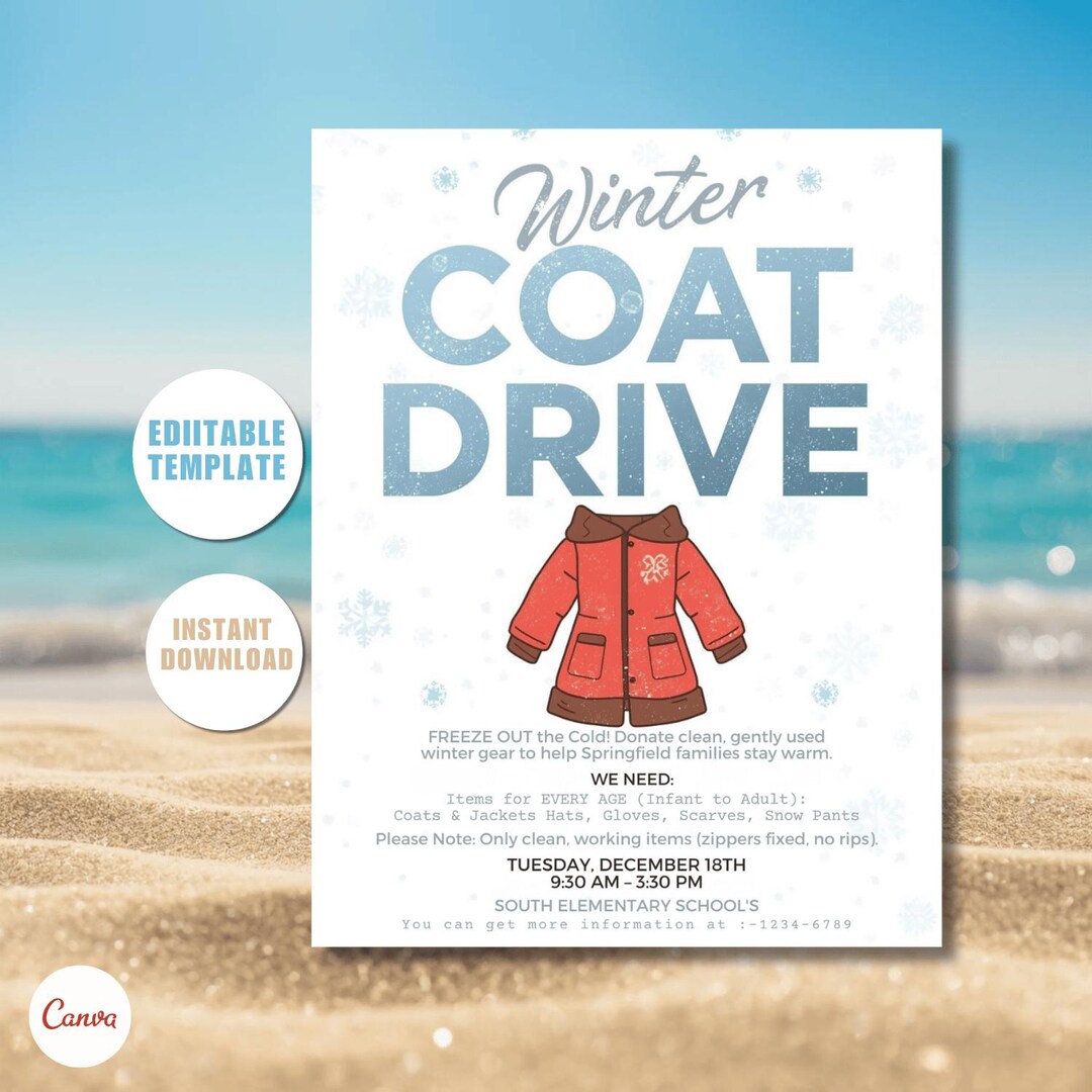 Winter Clothing Drive Flyer Template, Digital Download Holiday Coat ...